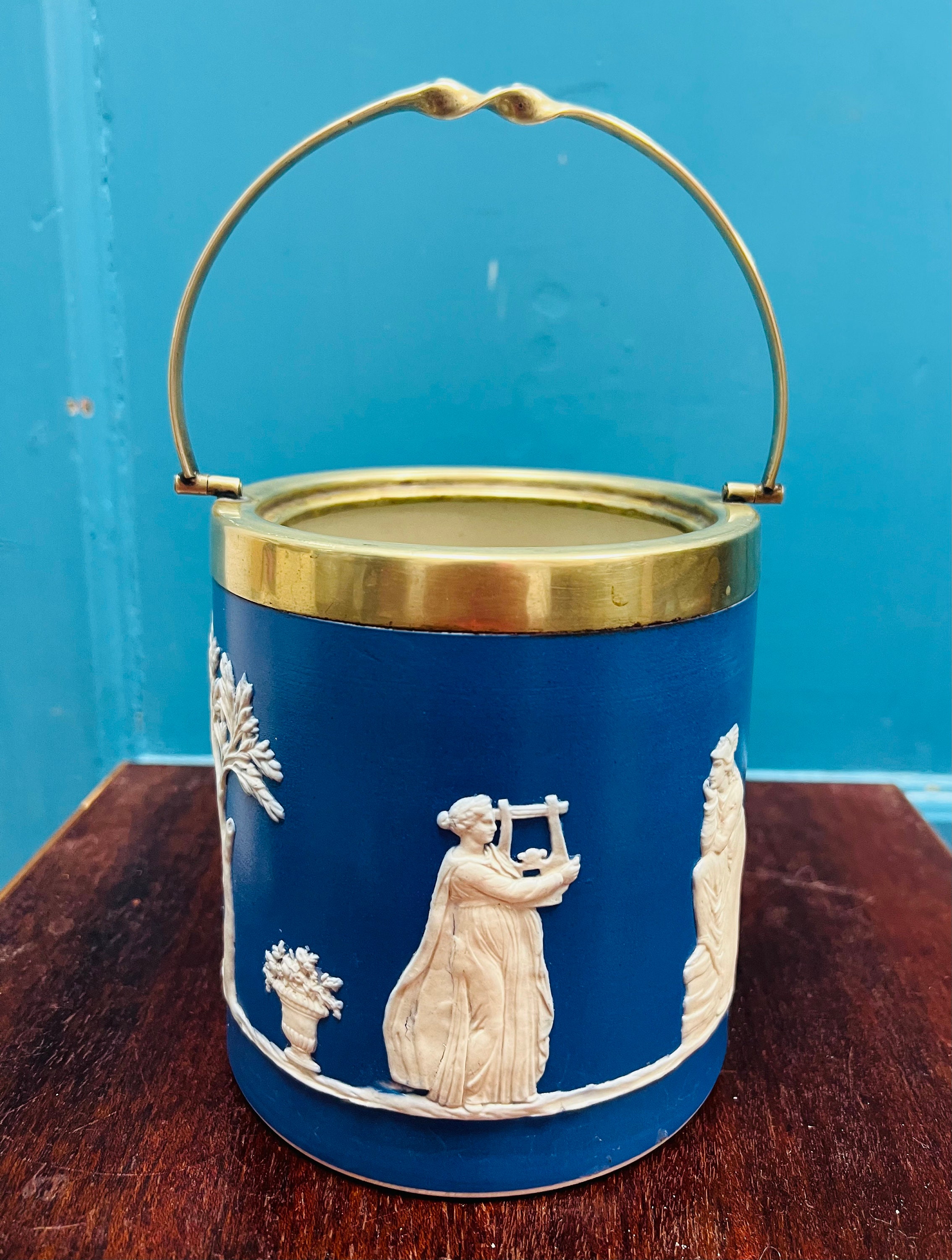 Rare Antique Dudson Brothers Jasperware Ceramic and EPNS Biscuit Barrel ...
