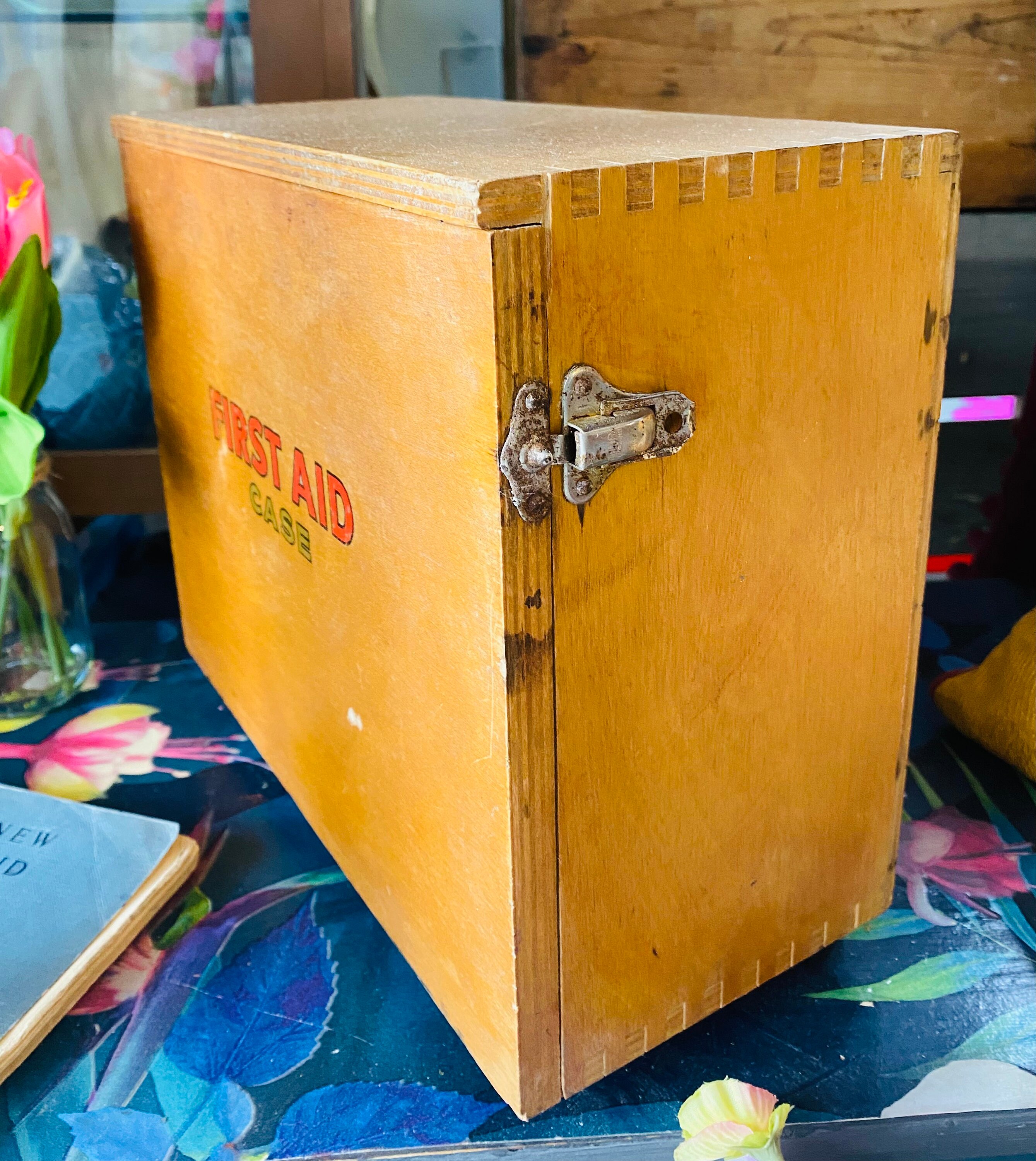 Vintage old factory wooden First Aid box | Etsy
