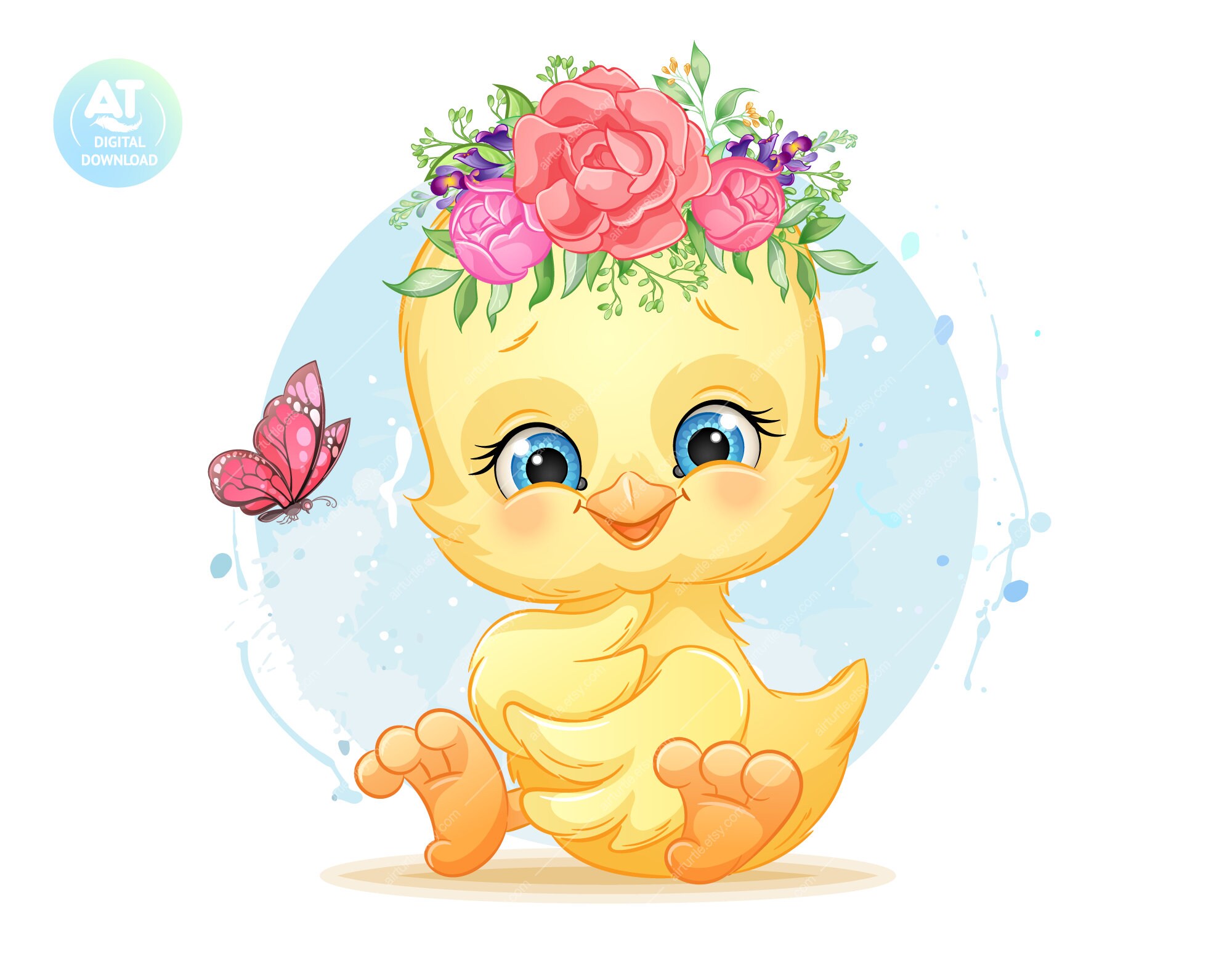 Urns & Memorials Cute Farm Animal Baby Chick Clipart Watercolor Farm ...