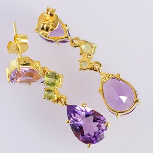 14k Stamped Yellow Solid Gold Drop Dangle Earrings Amethyst - Etsy