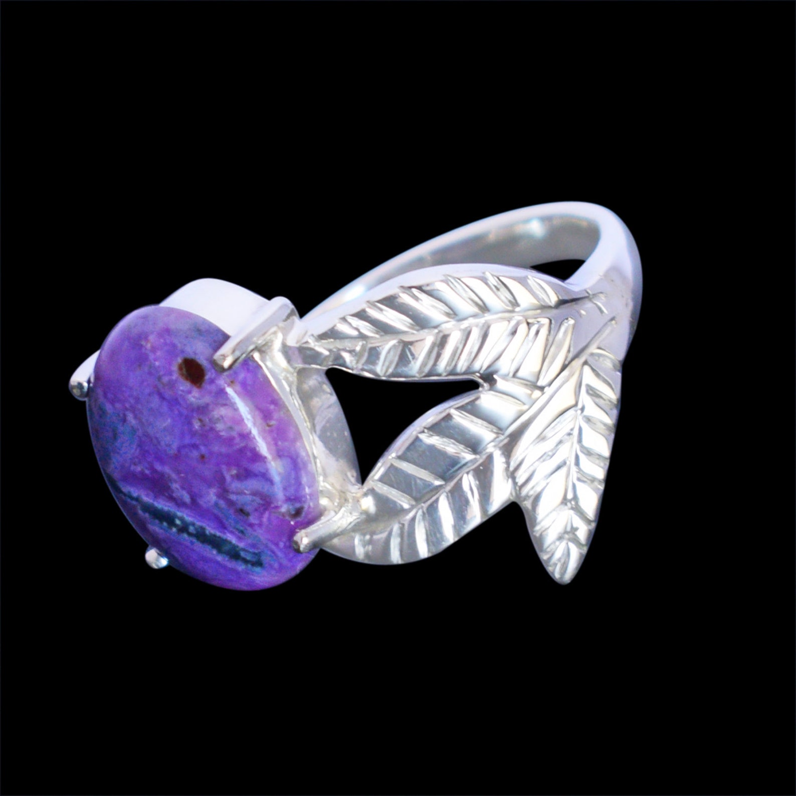 Genuine Sugilite Ring 925 Sterling Silver Birthstone Leaf - Etsy