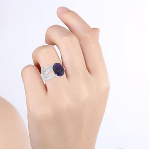 Genuine Sugilite Ring 925 Sterling Silver Birthstone Leaf Design Solitaire Purple Sugilite ...