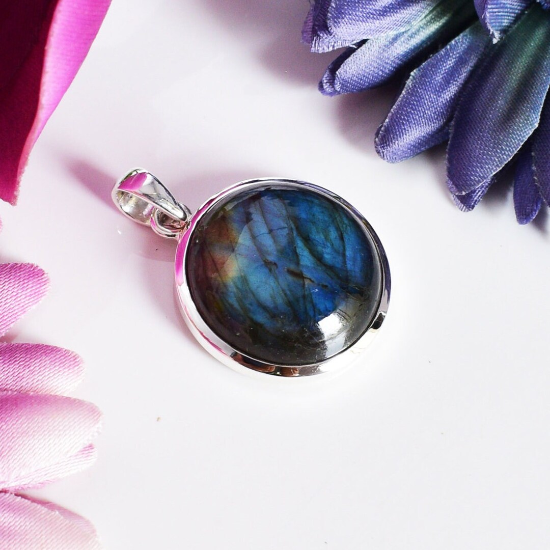 Labradorite Pendant, Blue Flashy Labradorite, 925 Sterling Silver ...