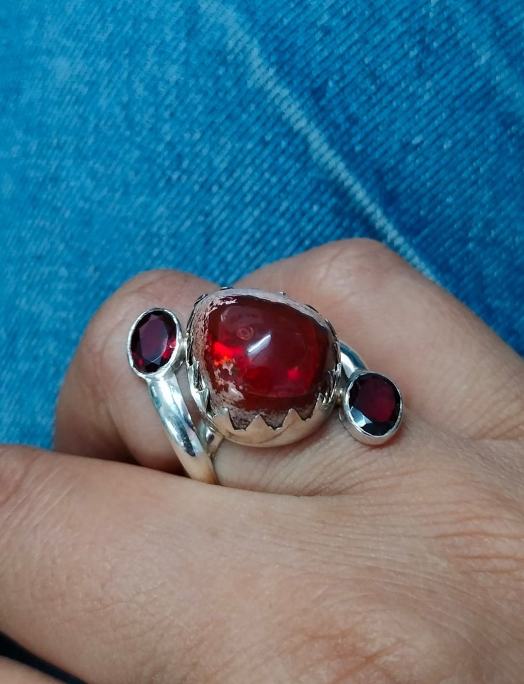 Natural Mexican Fire Opal Gemstone Men's Ring, Red Garnet Silver Ring ...