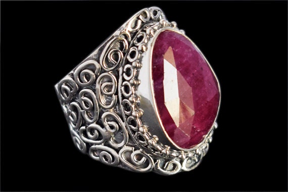 Natural Red Ruby Ring for Her Faceted Cut Ruby 925 Solid - Etsy