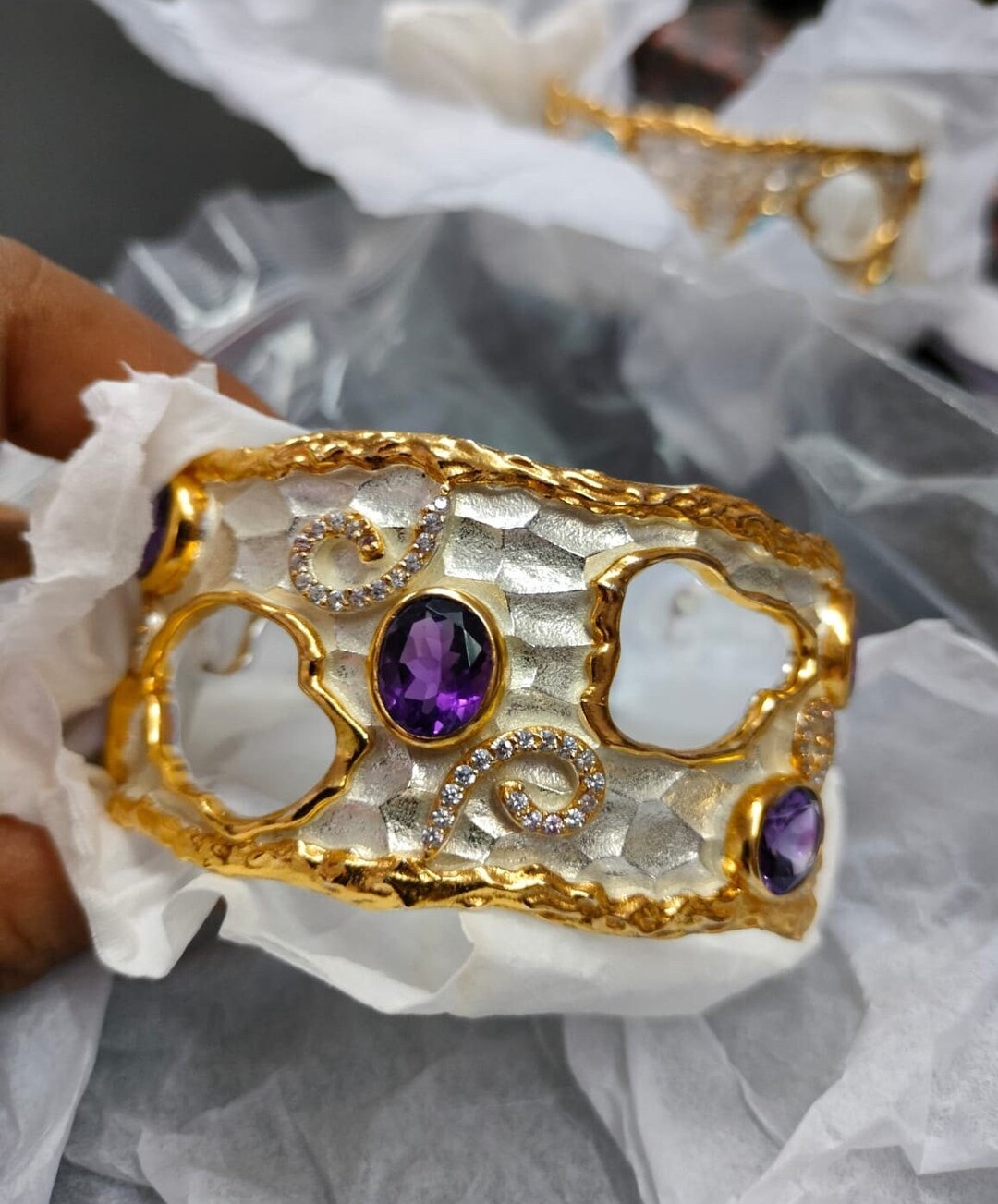 Natural Amethyst Gemstone White Rhodium Plated Fine 925 Sterling Silver ...