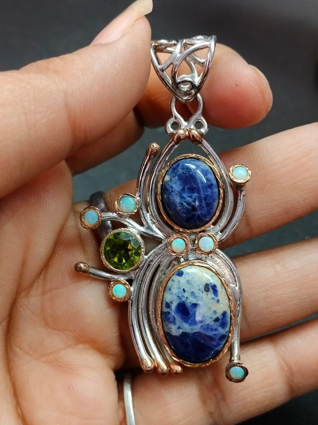Natural Blue Sodalite Pendant, Peridot Gemstone, Sparkling Fire Opal ...