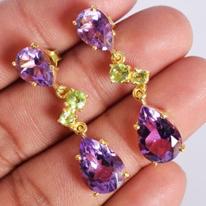 14k Stamped Yellow Solid Gold Drop Dangle Earrings Amethyst - Etsy