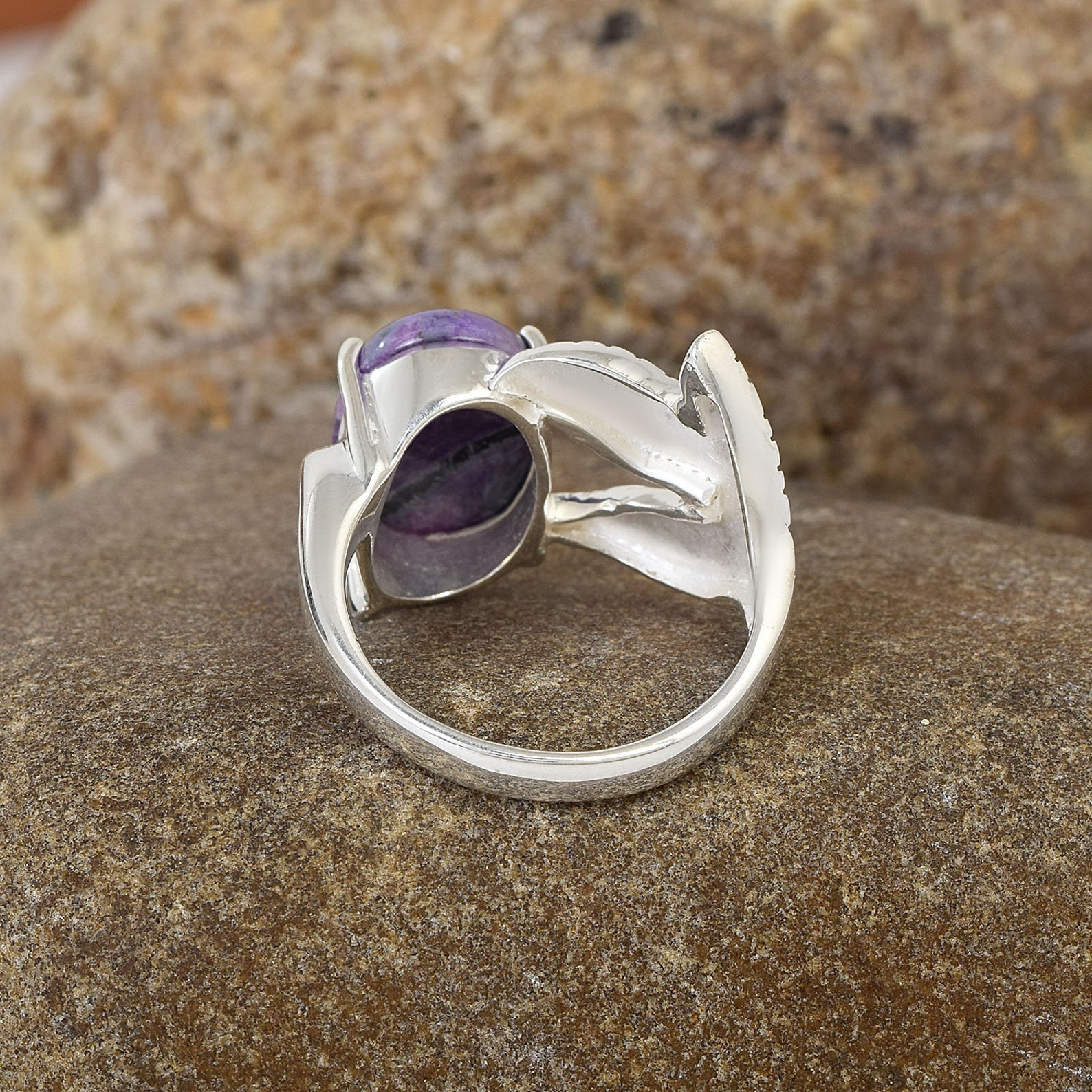 Genuine Sugilite Ring 925 Sterling Silver Birthstone Leaf - Etsy