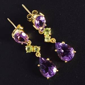 14k Stamped Yellow Solid Gold Drop Dangle Earrings Amethyst - Etsy