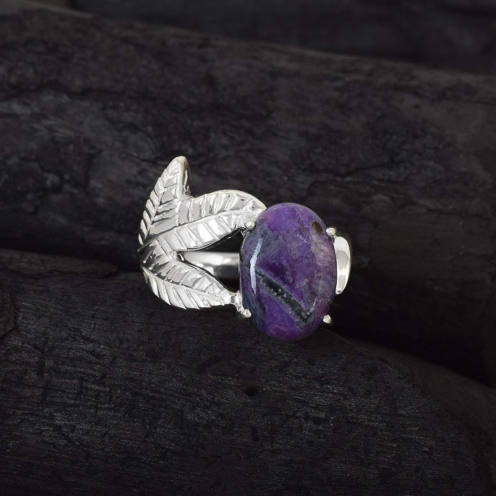 Genuine Sugilite Ring 925 Sterling Silver Birthstone Leaf - Etsy