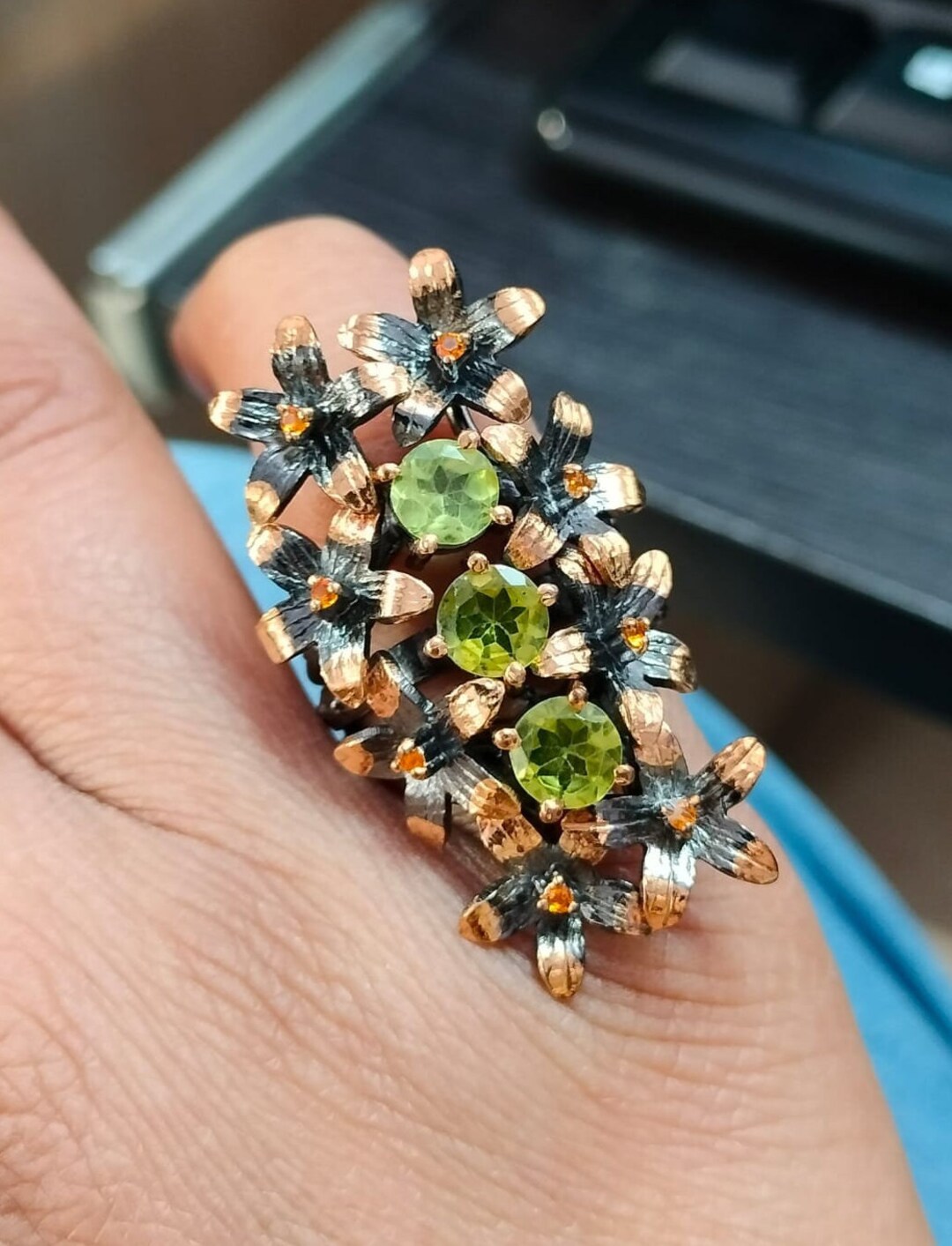 Natural Peridot Gemstone Ring Cocktail Ring Large Statement Ring for ...