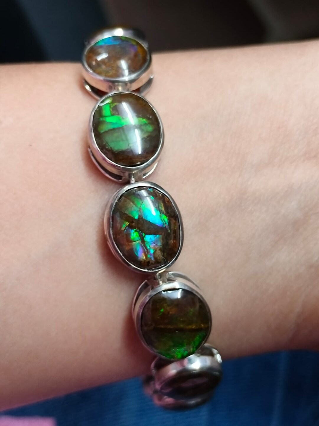 Natural Rare Oval Ammolite Link Bracelet 925 Sterling Silver - Etsy