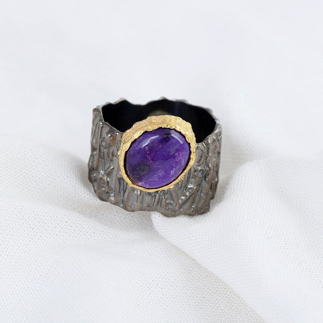 African Sugilite Ring, 925 Sterling Silver Ring, Black Rhodium Plating ...