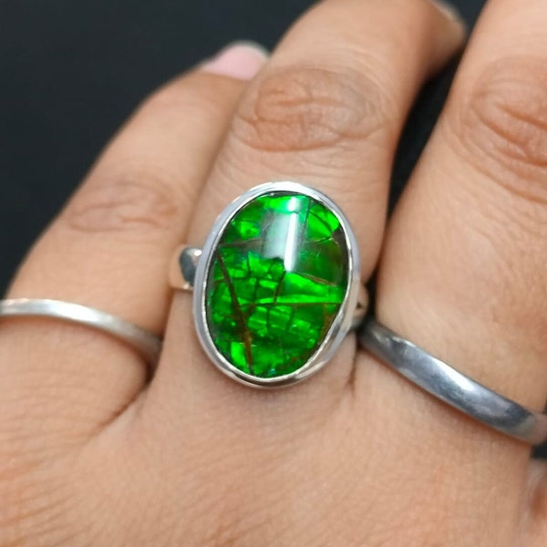 Green Silver Ring - Etsy
