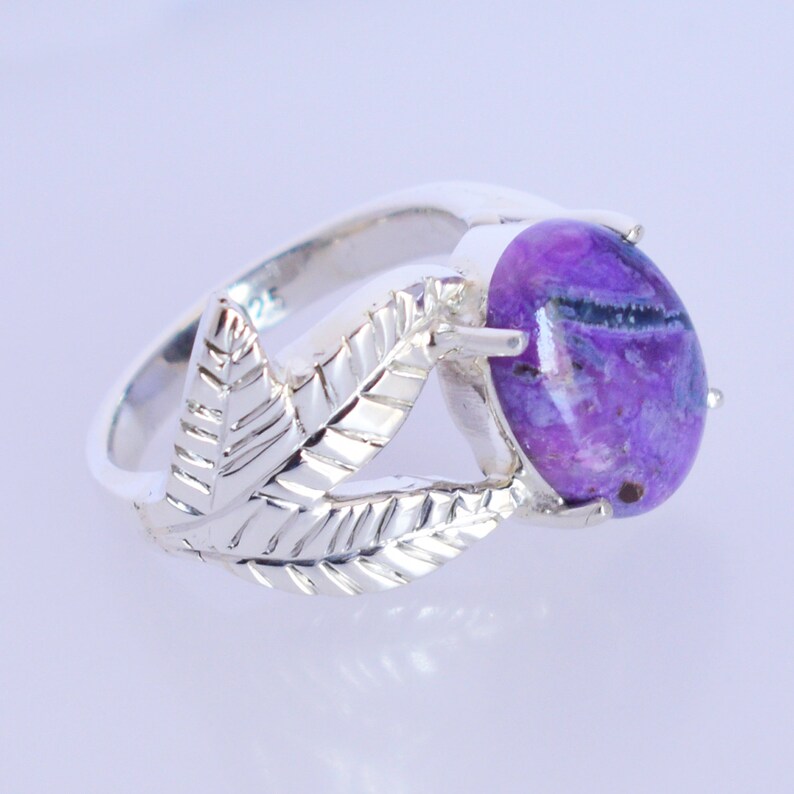 Genuine Sugilite Ring 925 Sterling Silver Birthstone Leaf - Etsy