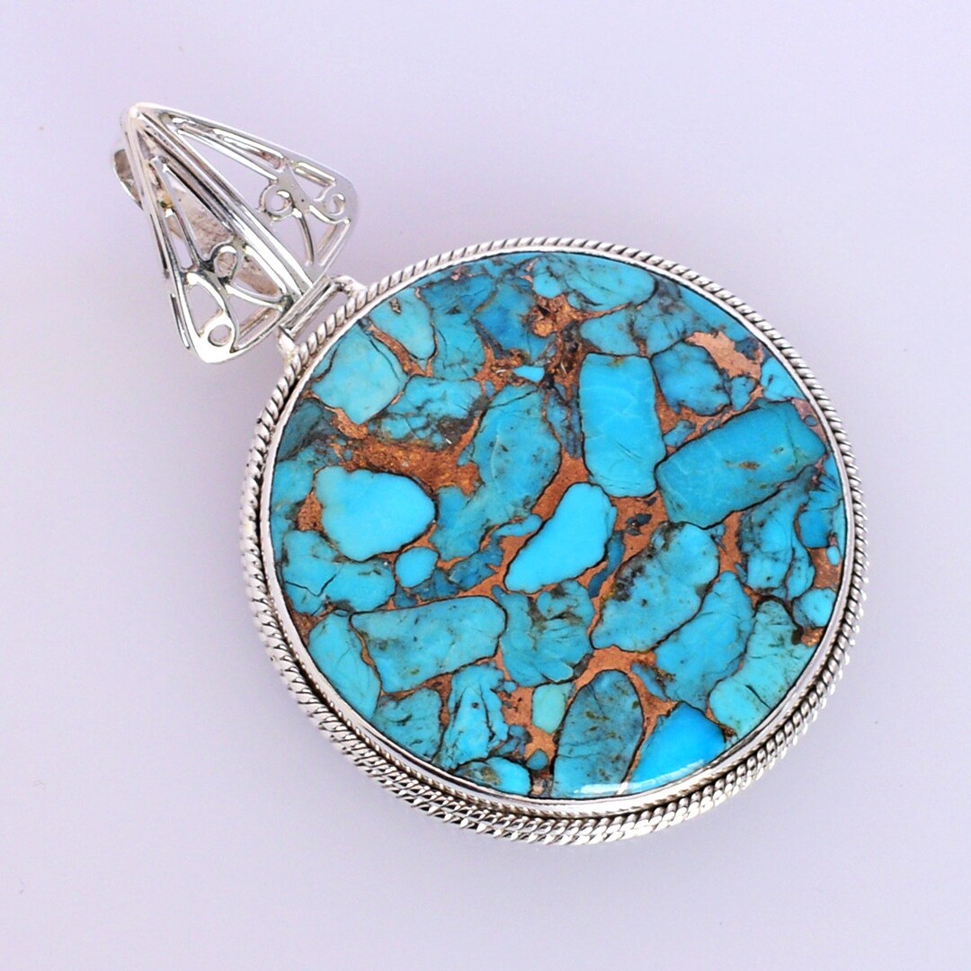 Turquoise Pendant Sterling Solid Silver Pendant Composite Turquoise ...