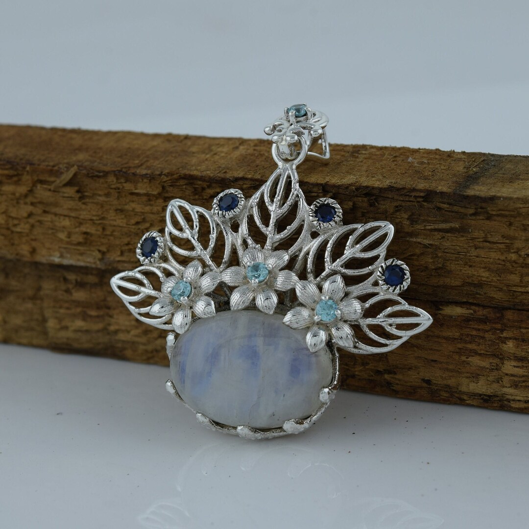 Exclusive Fiery Rainbow Moonstone Pendant 925 Sterling Silver Kyanite ...