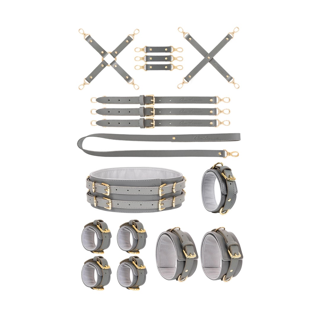 Gray Full Body Bondage Kit, Leather Harness Bondage Set With Wrist and ...