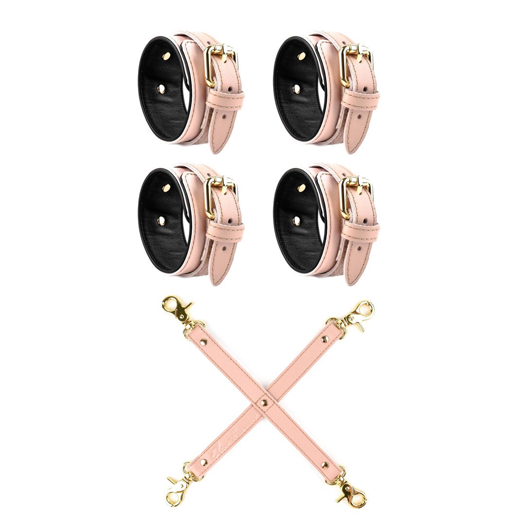 Pink Cuffs Set With 4-way Strap Connector, Leather Set 3 in 1 ...