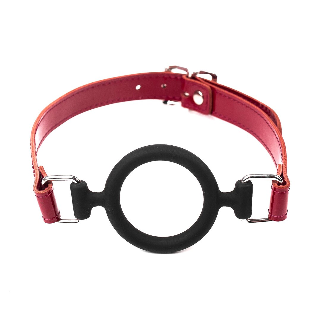 Leather Mouth Restraint With Silicone Ring, Lacquered Burgundy Leather ...
