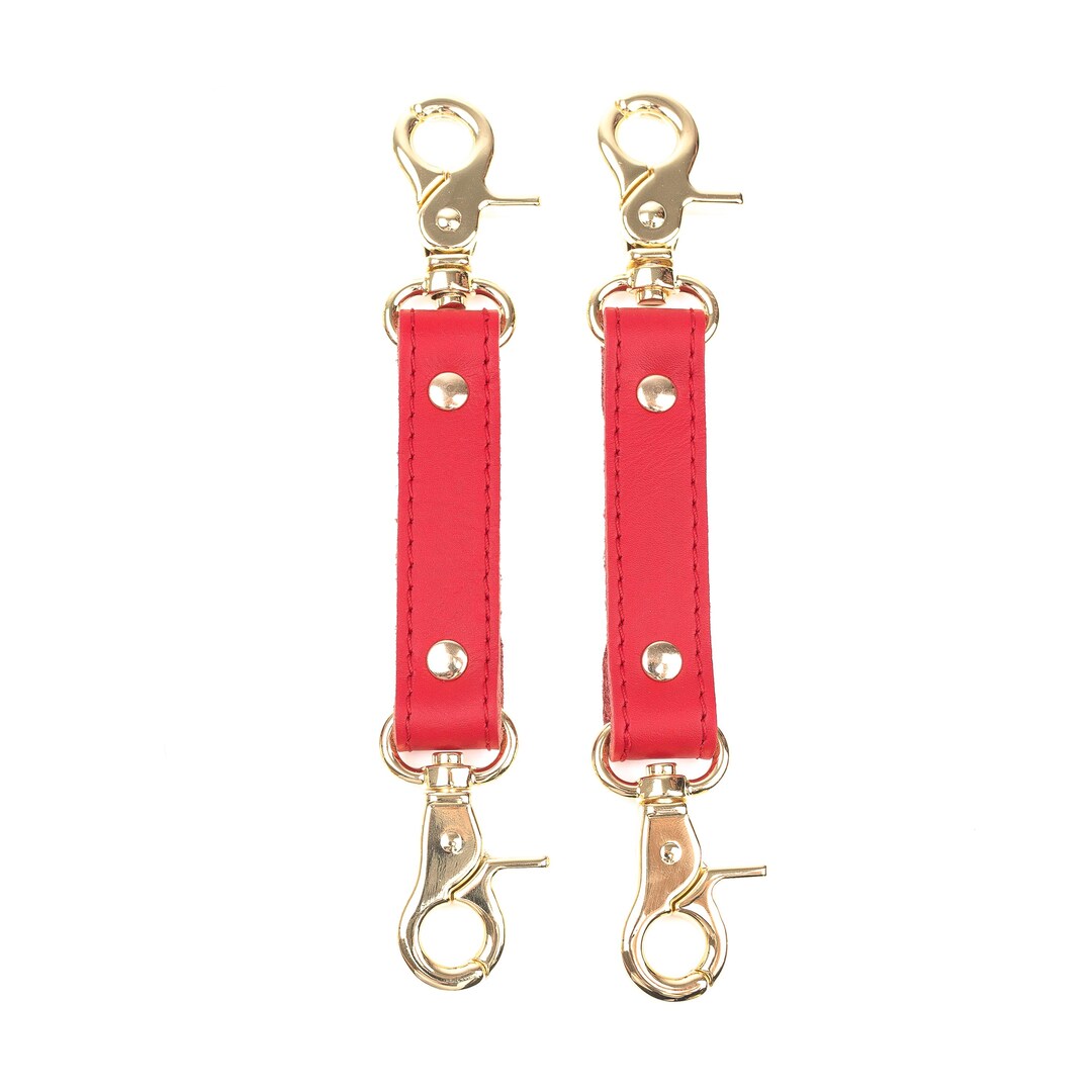 Red 2-way Leather Connector Set – Pair of Short BDSM Straps With ...