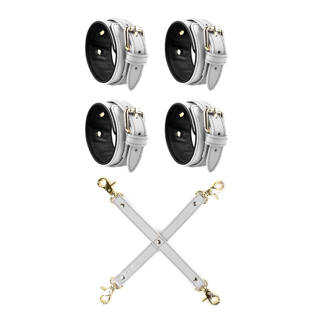 White Cuffs Set With 4-way Strap Connector, Leather Set 3 in 1 ...