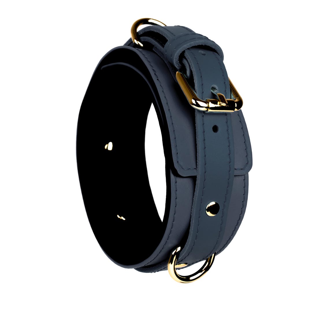 Dark Blue Leather BDSM Collar – Fetish Choker With Optional Leash for ...