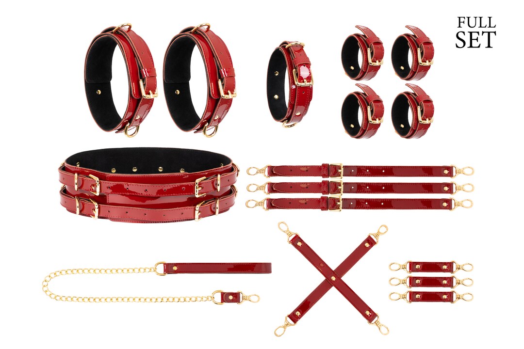 BDSM Luxury Burgundy Set Lacquered Leather, Leather BDSM Harness, Sub ...