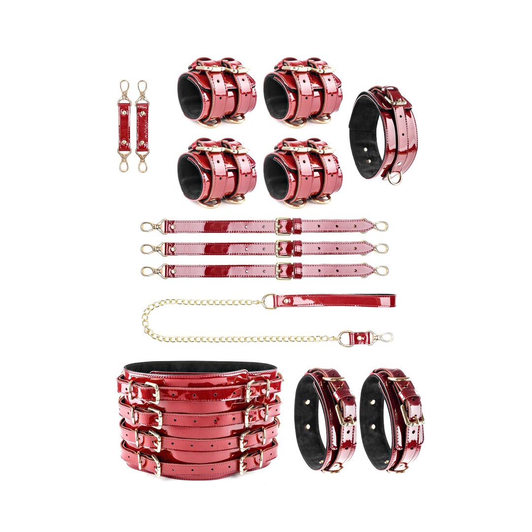 Luxury Lacquered Leather Set, Burgundy Harness, Leather BDSM Harness ...