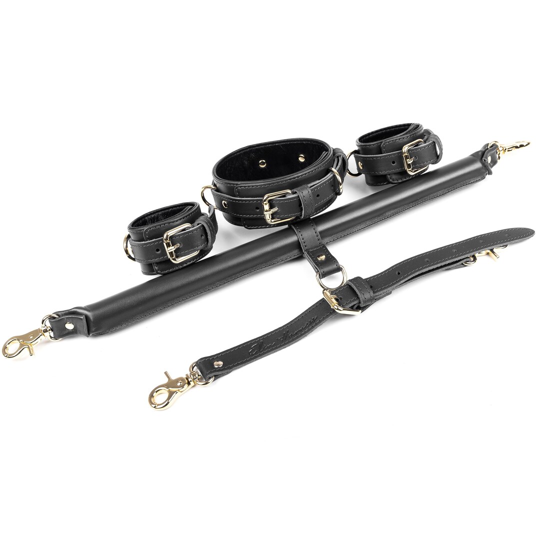 Black Leather 3-point Spreader Bar Set – Adjustable Restraint Kit With ...