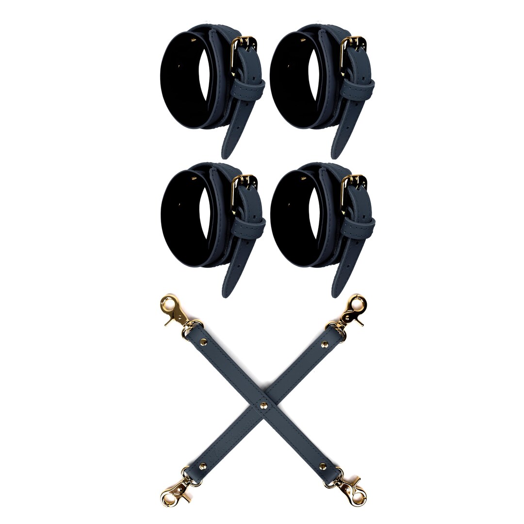 Dark Blue Cuffs Set With 4-way Strap Connector, Leather Set 3 in 1 ...