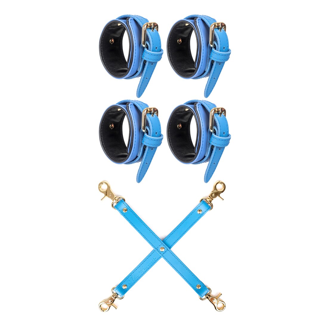 Blue Cuffs Set With 4-way Strap Connector, Leather Set 3 in 1 ...