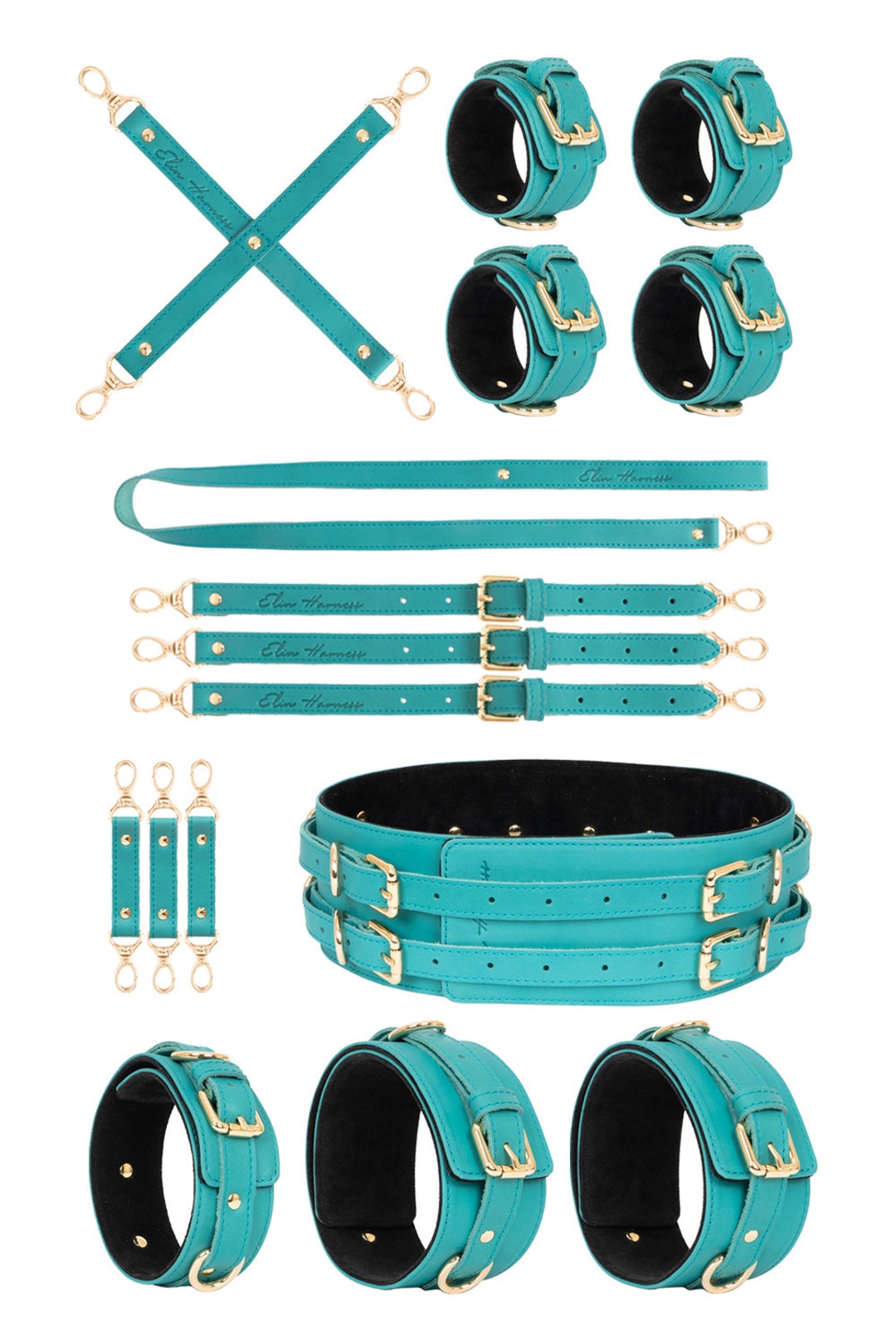 BDSM Crazy Horse Leather Set Turquoise, BDSM Luxury Harness for ...
