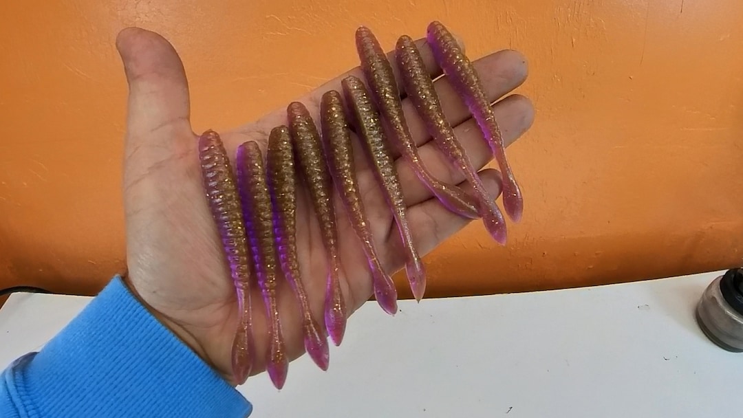 3.8" Wave Worm Dropshot Worm 9 Pack Peanut Butter and Jelly Color - Etsy