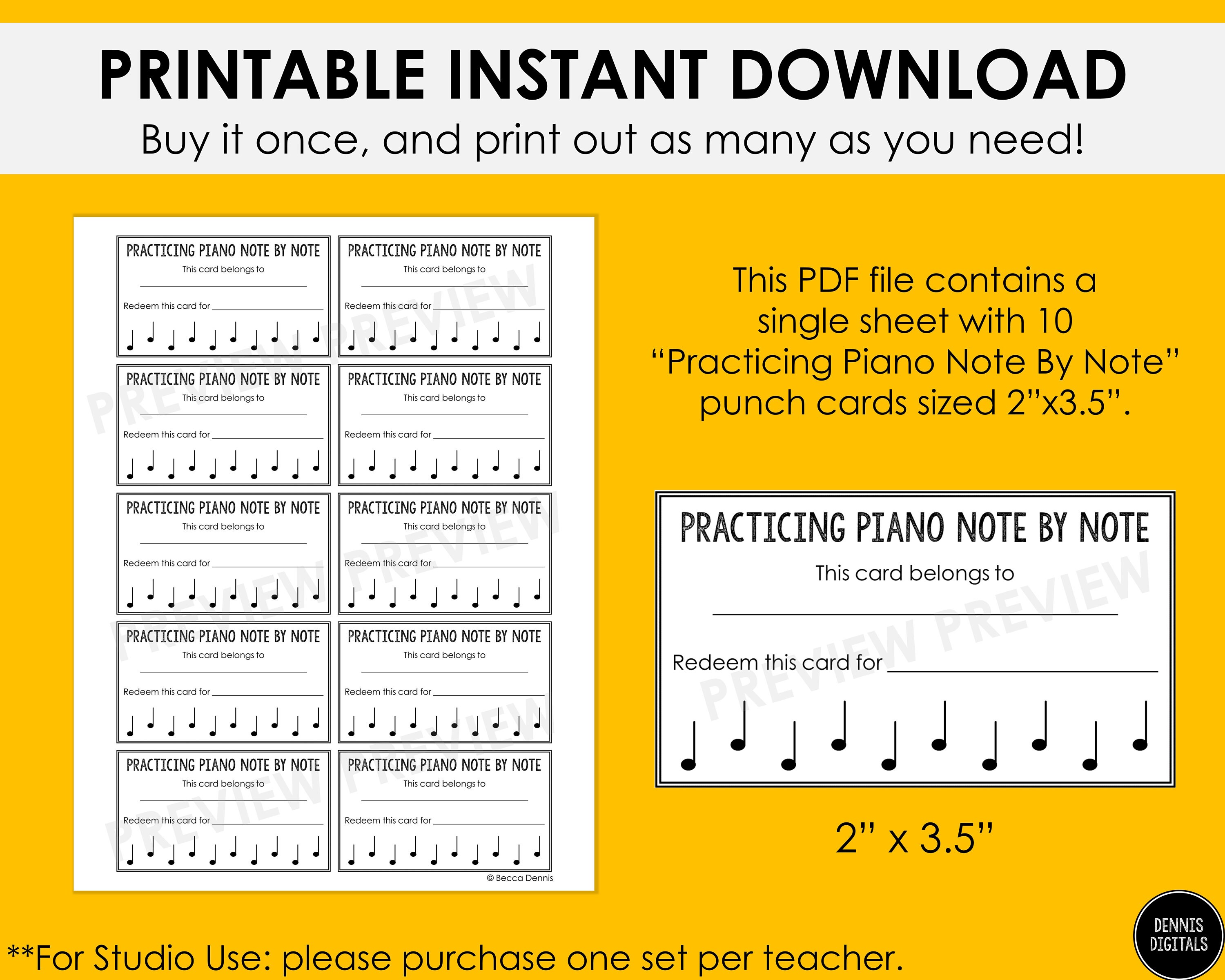 Piano Practicing Punch Cards INSTANT DIGITAL DOWNLOAD - Etsy