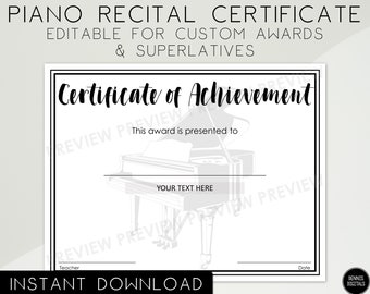 Piano Certificate | Etsy