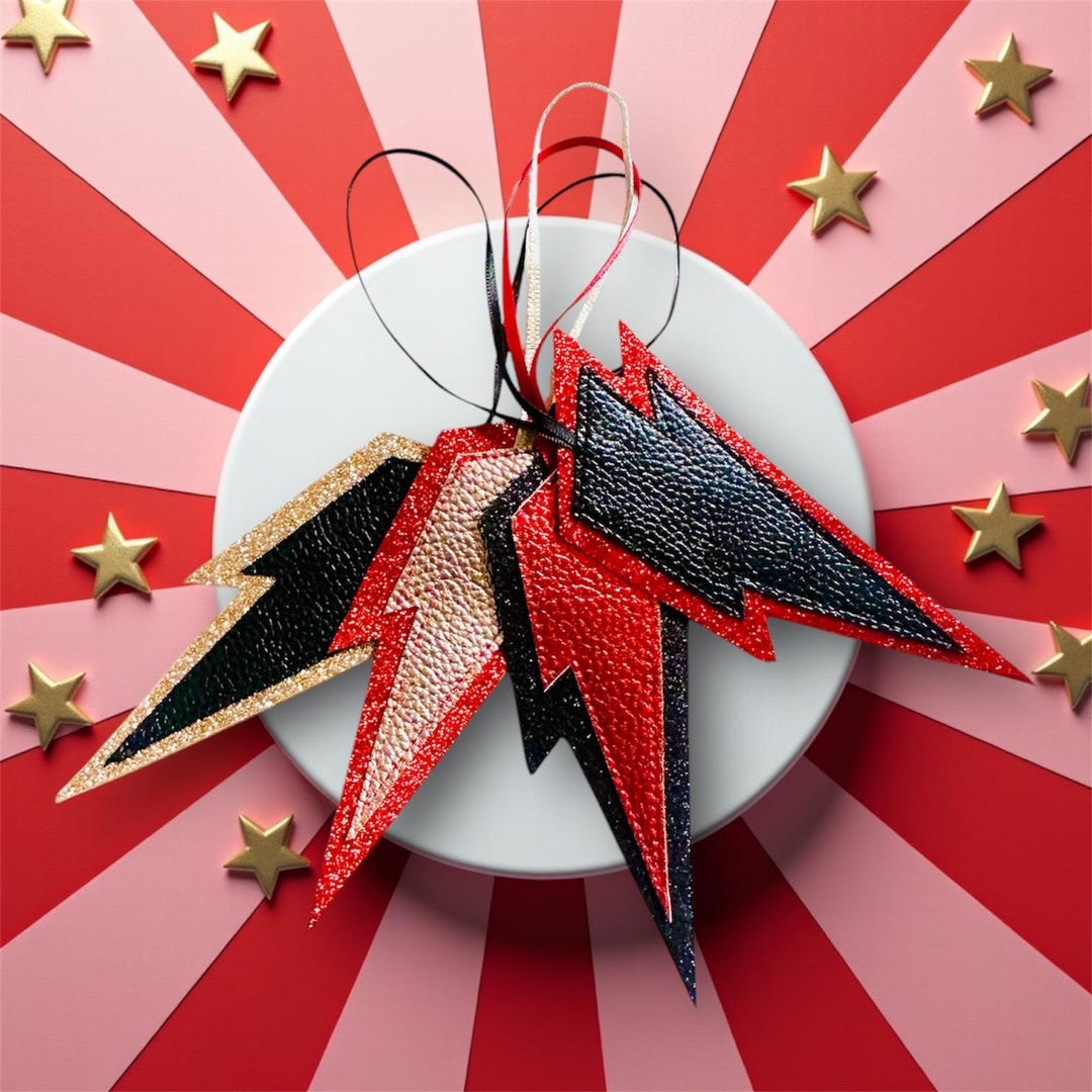 Emo / Goth Ziggy Lightning Bolt Glitter Christmas Tree Decorations Set ...