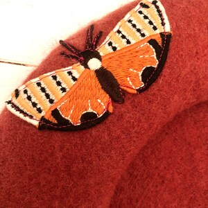 Rust Orange/ Black Appliquéd, Embroidered Butterfly Beret, Pin-up Style ...