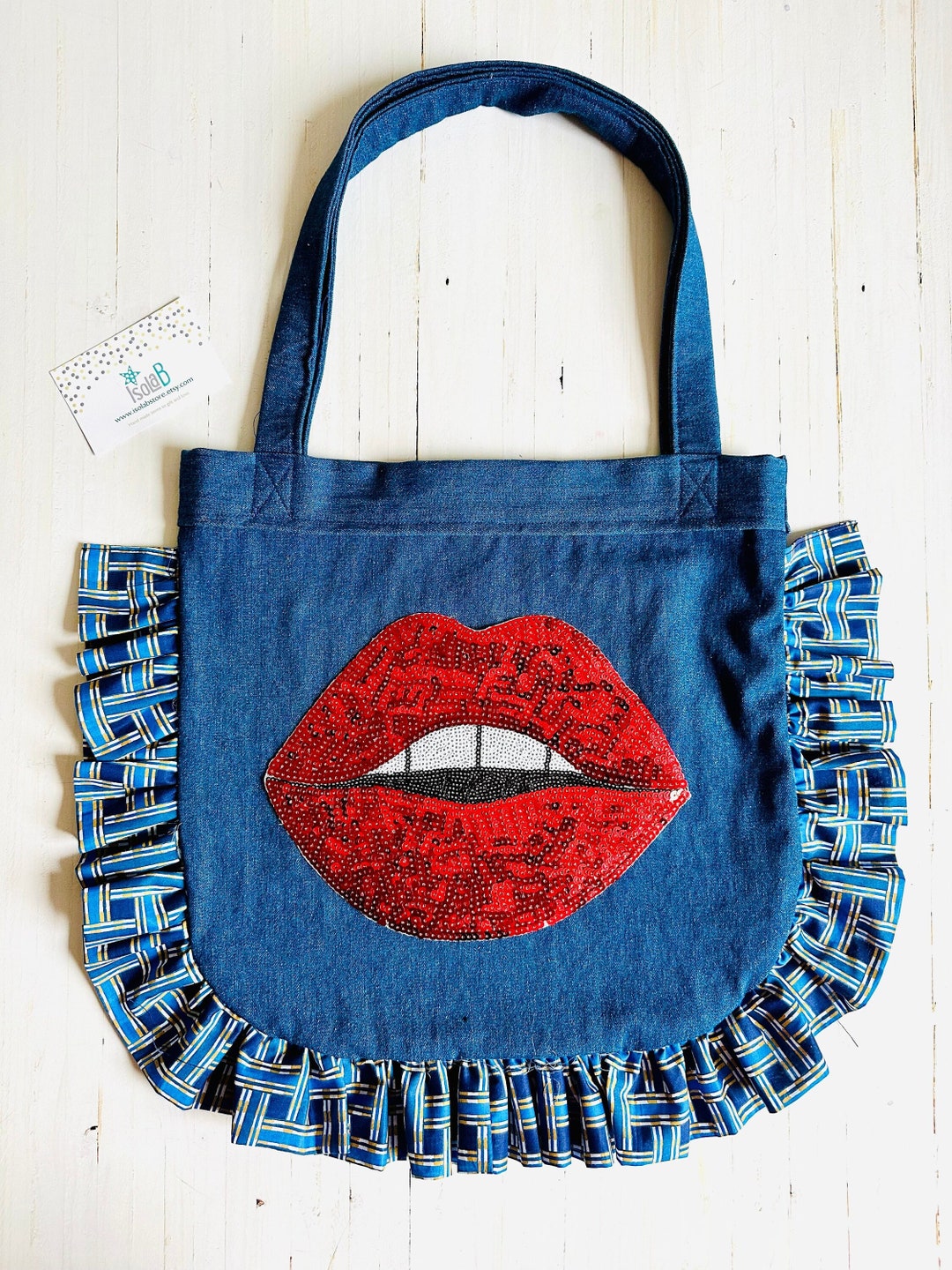 Denim Ruffle Bag. Eco Shopping Bag/ Tote With Liberty Print Frill ...