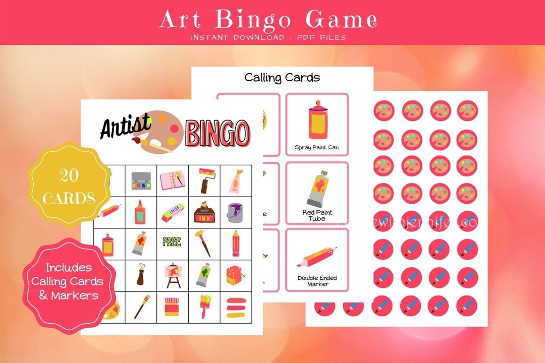 Art Party Bingo Game/printable Games for Paint Parties/paint - Etsy