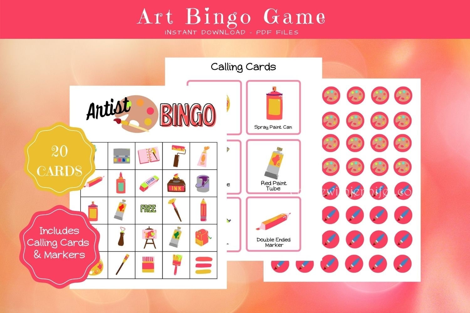 Art Party Bingo Game/printable Games for Paint Parties/paint - Etsy