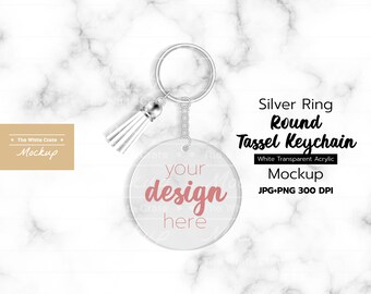 Round Transparent Acrylic Keychain With Silver Ring Mockup | Etsy