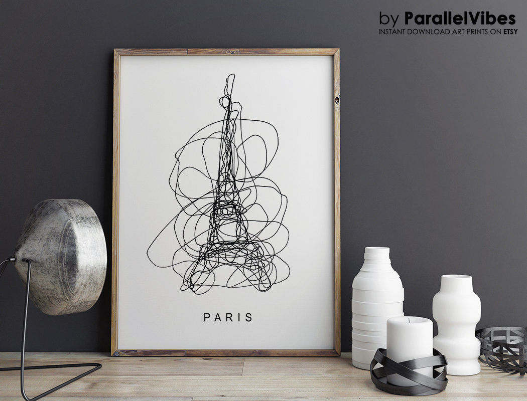 Eiffel Tower Hand Drawn Line Art Paris Print Eiffel Tower | Etsy