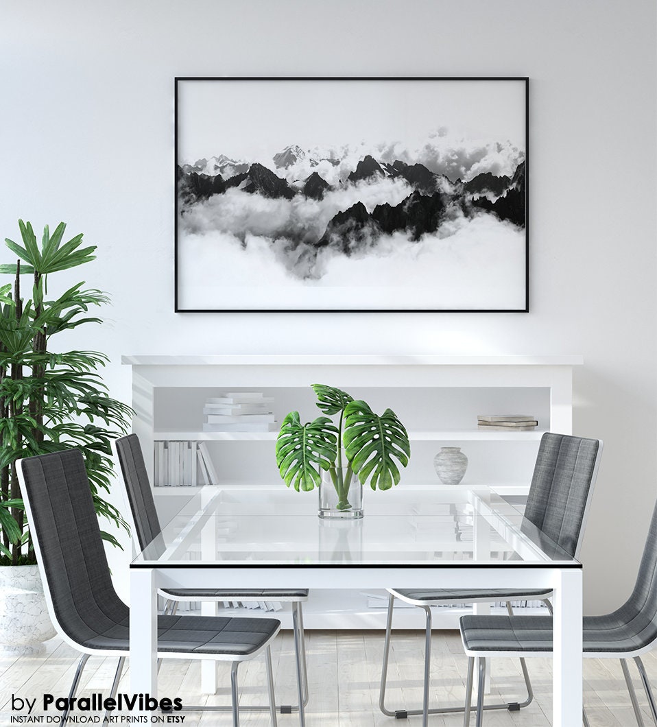 Mountain Peaks Between the Clouds,horizontal Print, Set of Two,mountain ...