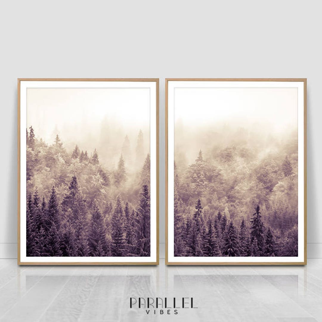 Set of Two Forest Photography, Forest Print, Scandinavian Print, Foggy ...