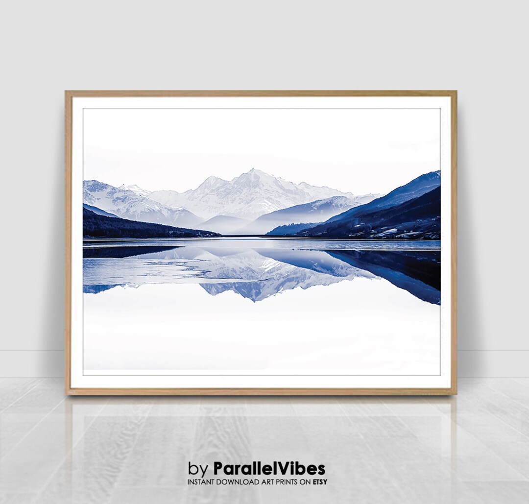 Blue Mountain Above the Lake,minimalist Art, Mountain Print, Nordic ...