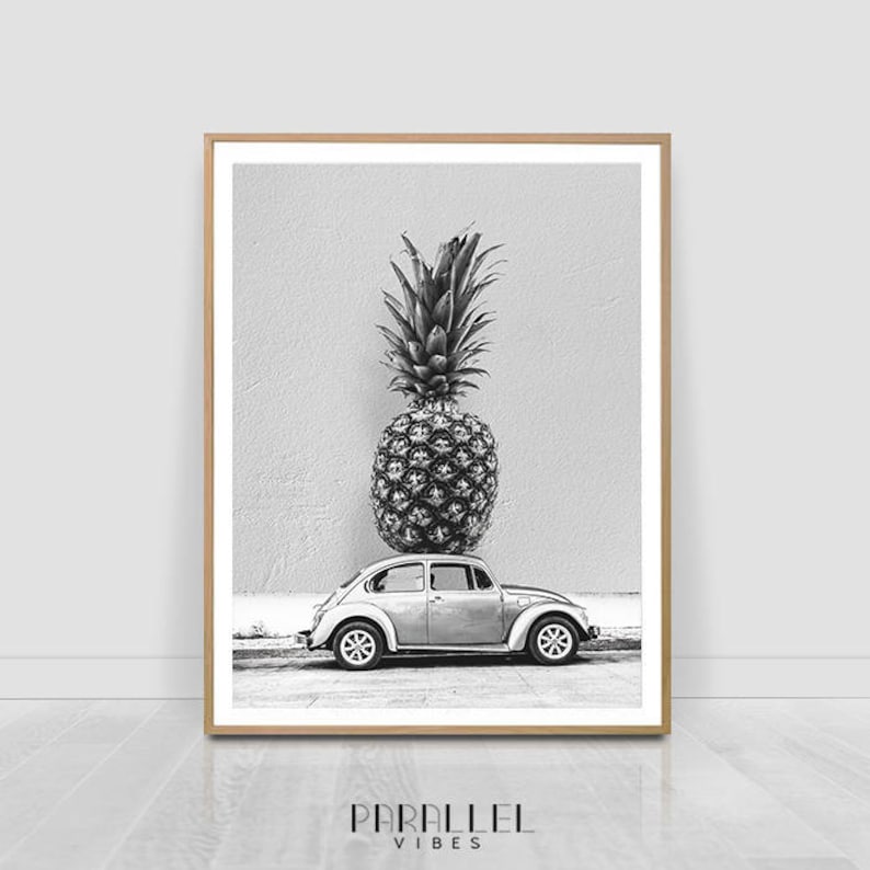 Pineapple Art Decor, Printable Pineapple on Car, Vintage Car Art,black ...
