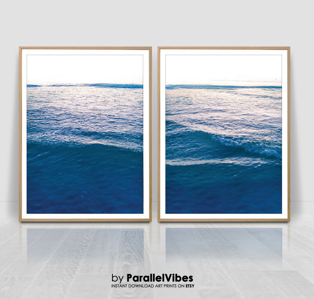 Blue Ocean Waves, Set of 2 Prints, Sea Poster, Morning Ocean, Water ...