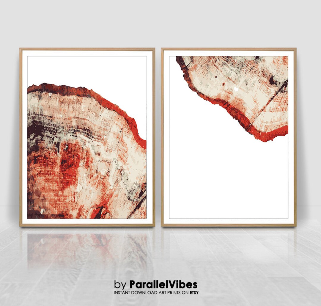 Tree Rings Print, Set of 2 Prints, Red Tree Print, Wood Prints, Log ...